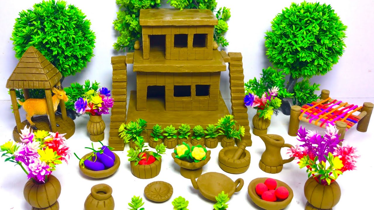 DIY How to make polymer clay miniature house, kitchen set,Bullock cart ...