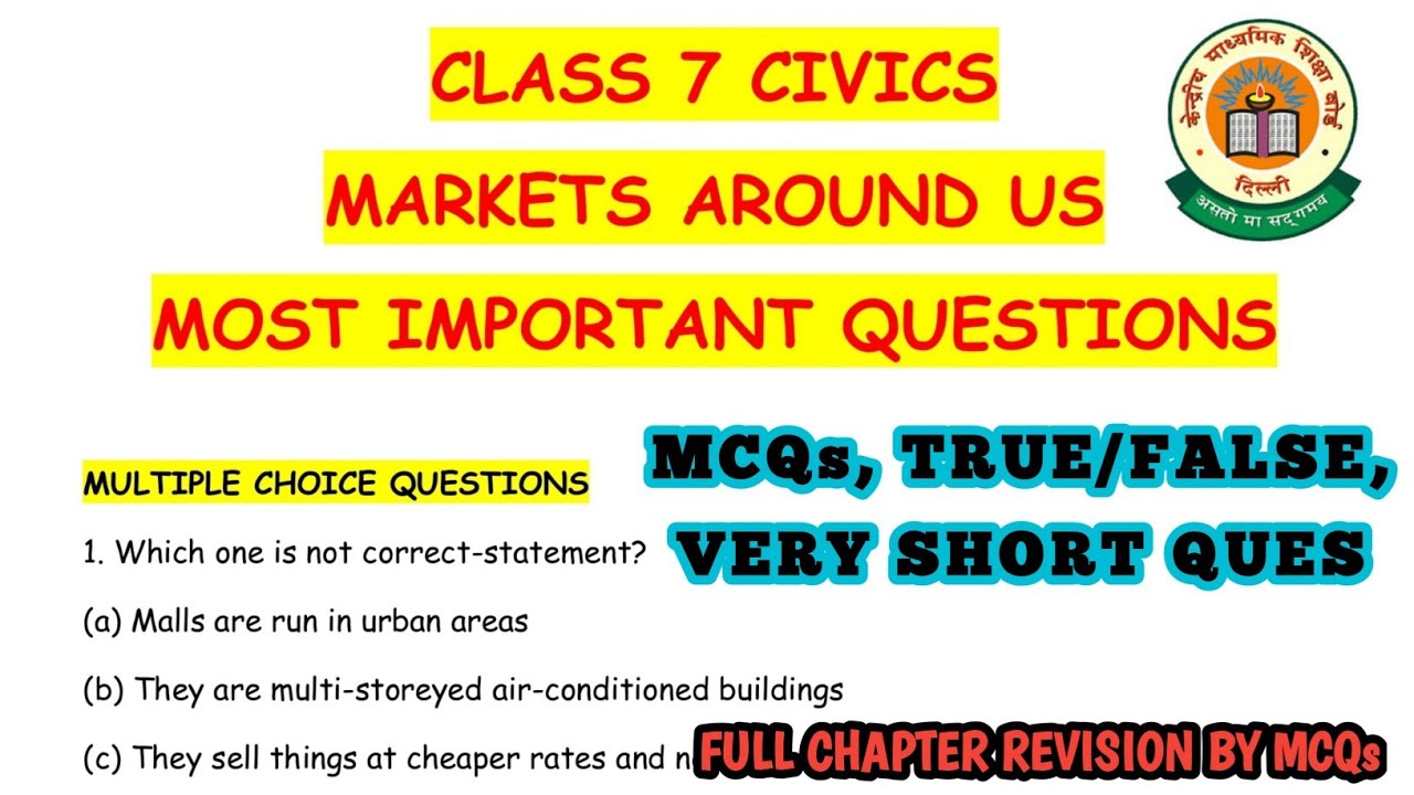 Best MCQ Class 7 Markets Around US Full Chapter // Class 7 Civics MCQ ...