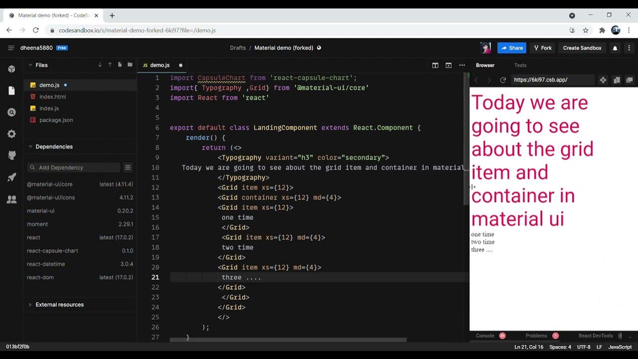 Grid item | Grid Container | React JS - YouTube