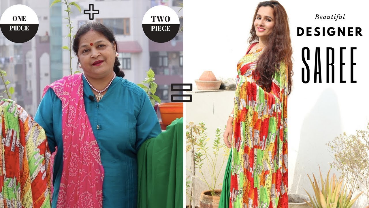 Beautiful Designer Saree With 2 Cut Pieces | DIY - YouTube