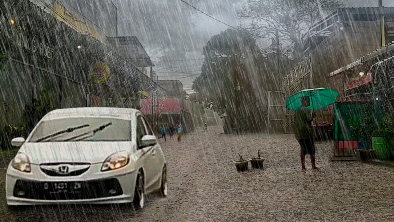 Super heavy rain in Indonesian village, Relieve stress and sleep better ...