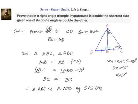 Geometry: Congruent triangles - Prove that the hypotenuse is double the ...