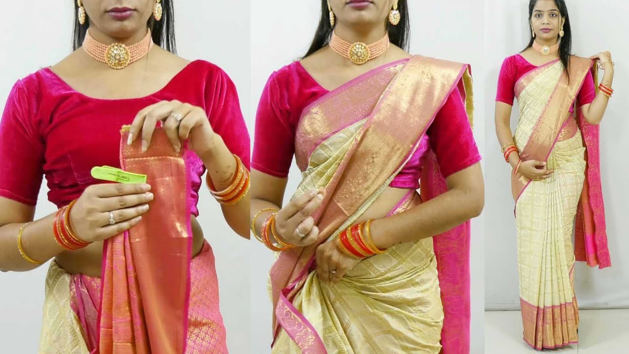Beautiful banarasi silk saree draping tutorial step by step for wedding | Sari draping in easy ...