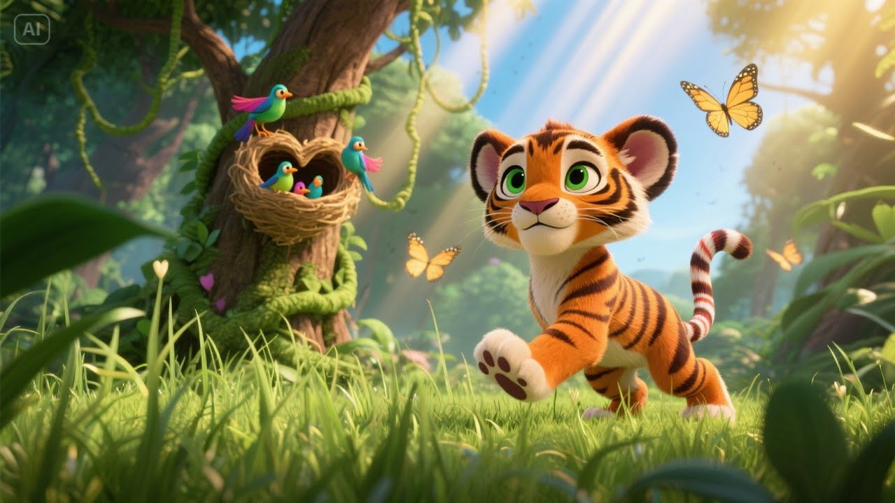 Tiptoe Tiger in the Tall Grass | Gentle Jungle Rhyme for Kids | Quiet Adventure Song - YouTube
