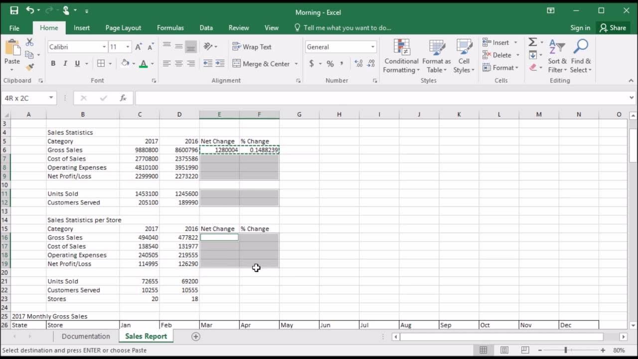 208 How to calcuate net and percent changes in Excel 2016 - YouTube