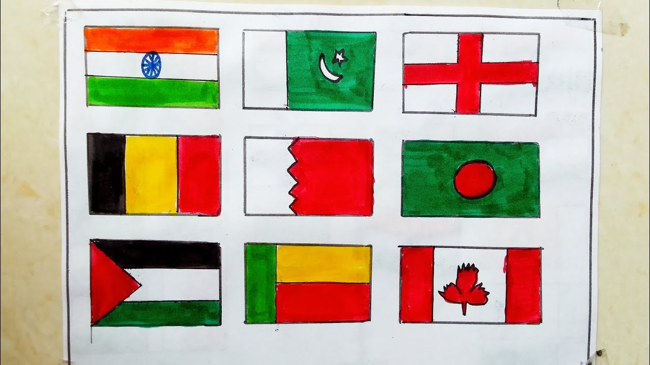9 Different countries Flag 🇮🇳🇵🇰🏴󠁧󠁢󠁥󠁮󠁧󠁿🇧🇪🇧🇭🇧🇩🇪🇭🇧🇯🇨🇦 Drawing #drawing # ...