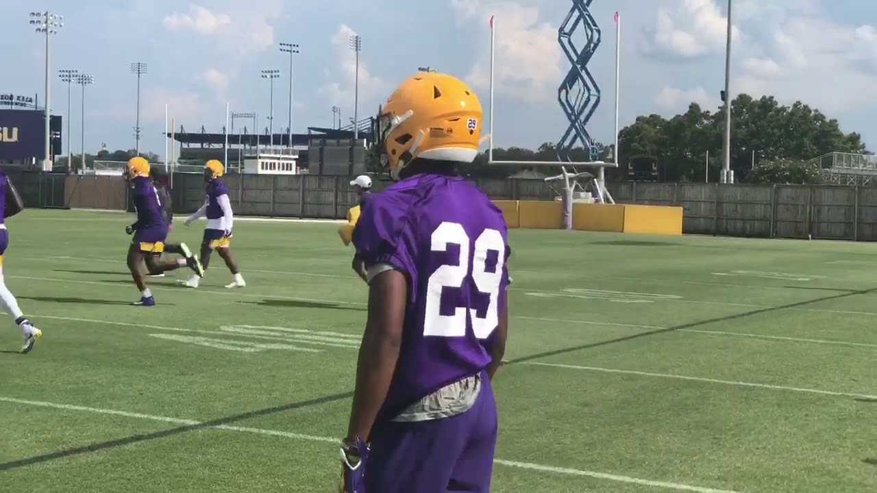 LSU defensive backs on second day of fall camp - YouTube
