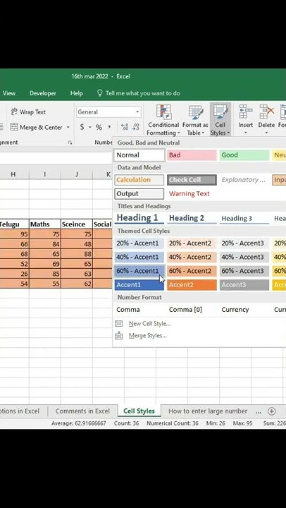 Excel cell styles In MS Excel Telugu| MS Excel in Telugu - YouTube