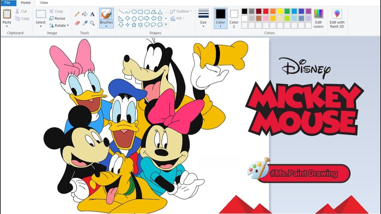 Drawing Mickey Mouse and Friend in Ms.Paint - YouTube
