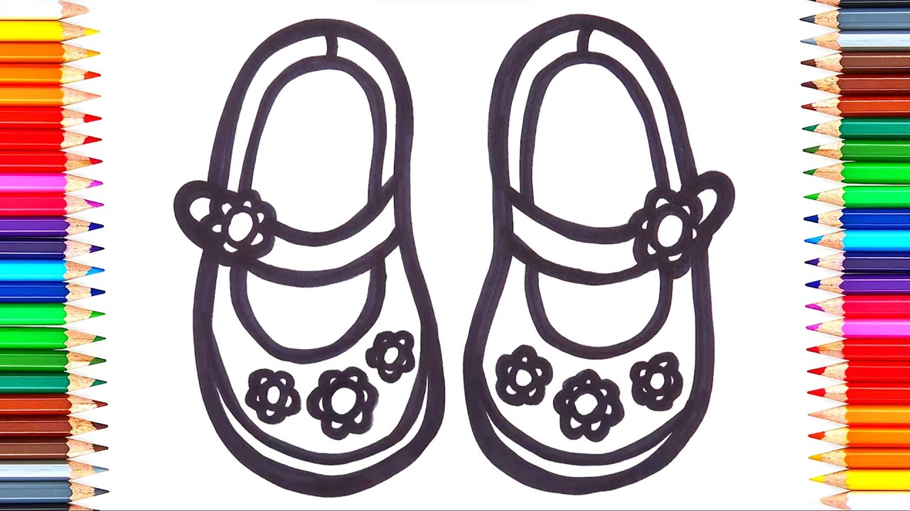 How to draw and color beautiful slippers, easy drawing for toddlers and ...