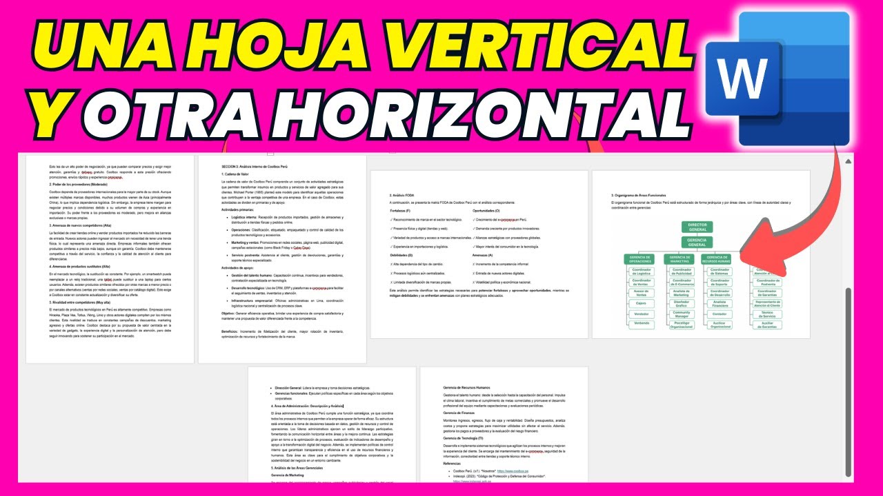 Como poner una hoja en horizontal en Word después de una vertical - YouTube