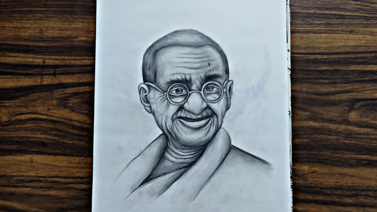 How to draw mahatma gandhi portrait | How to draw mahatma gandhi ...