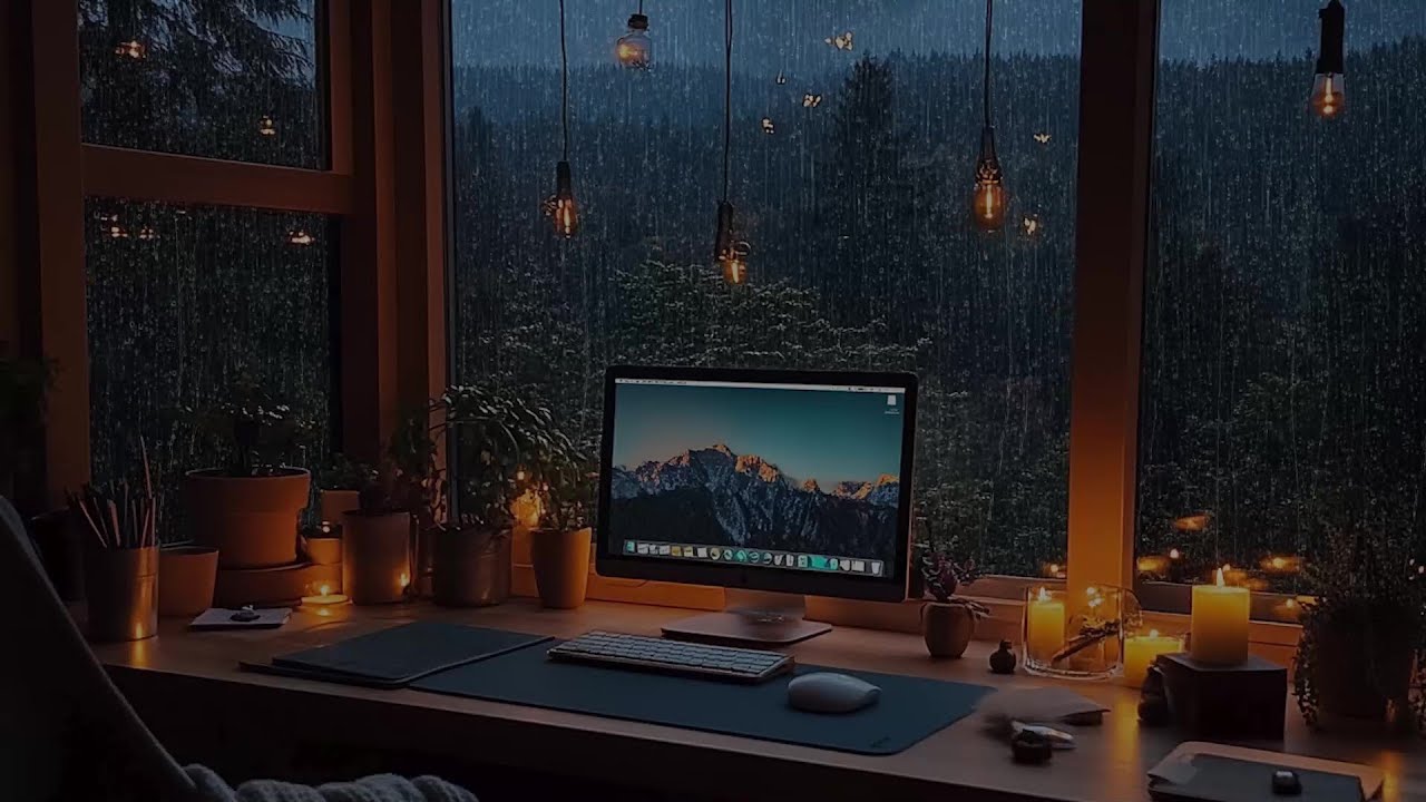 Cozy Home Office on a Rainy Day | Relaxing Workspace Vibes with Rain ...