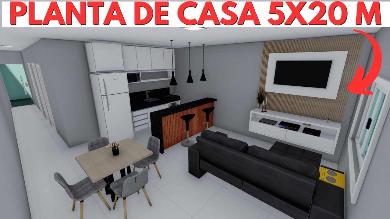 PLANTA DE CASA COM 02 QUARTOS - 5X20 METROS! - YouTube