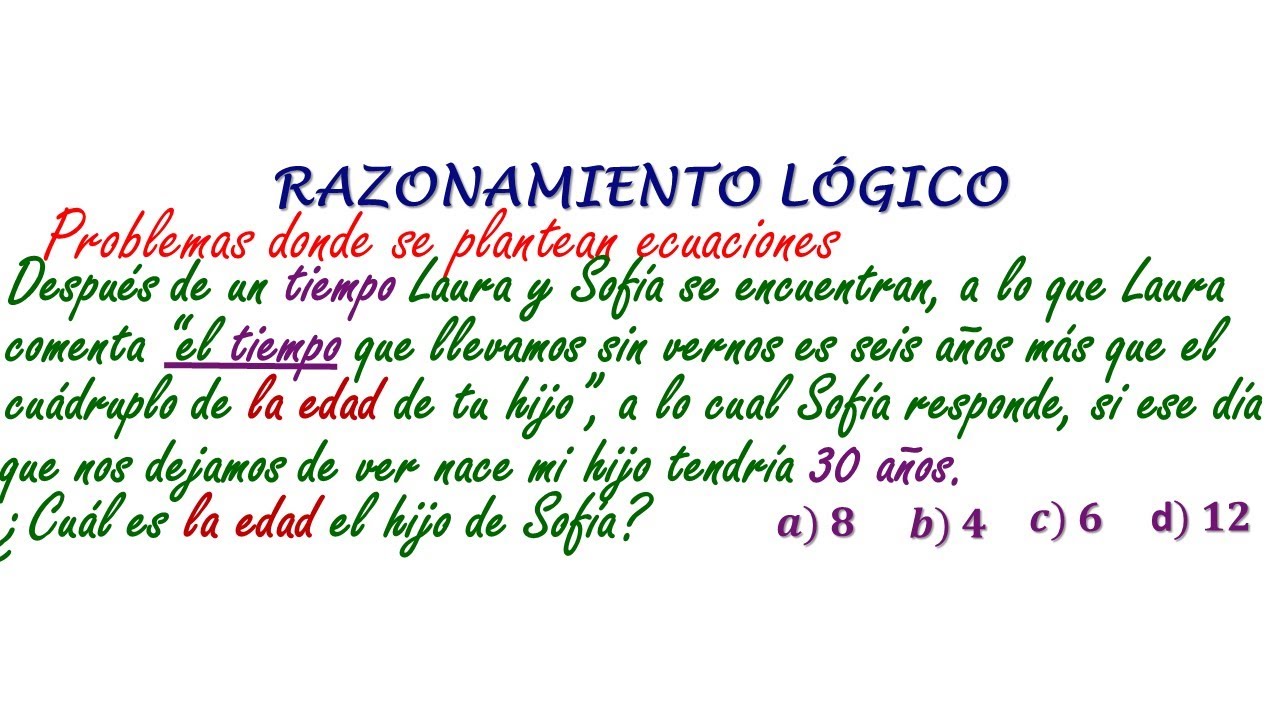 RAZONAMIENTO LÓGICO. PROBLEMA DONDE SE PLANTEA UNA ECUACIÓN - YouTube