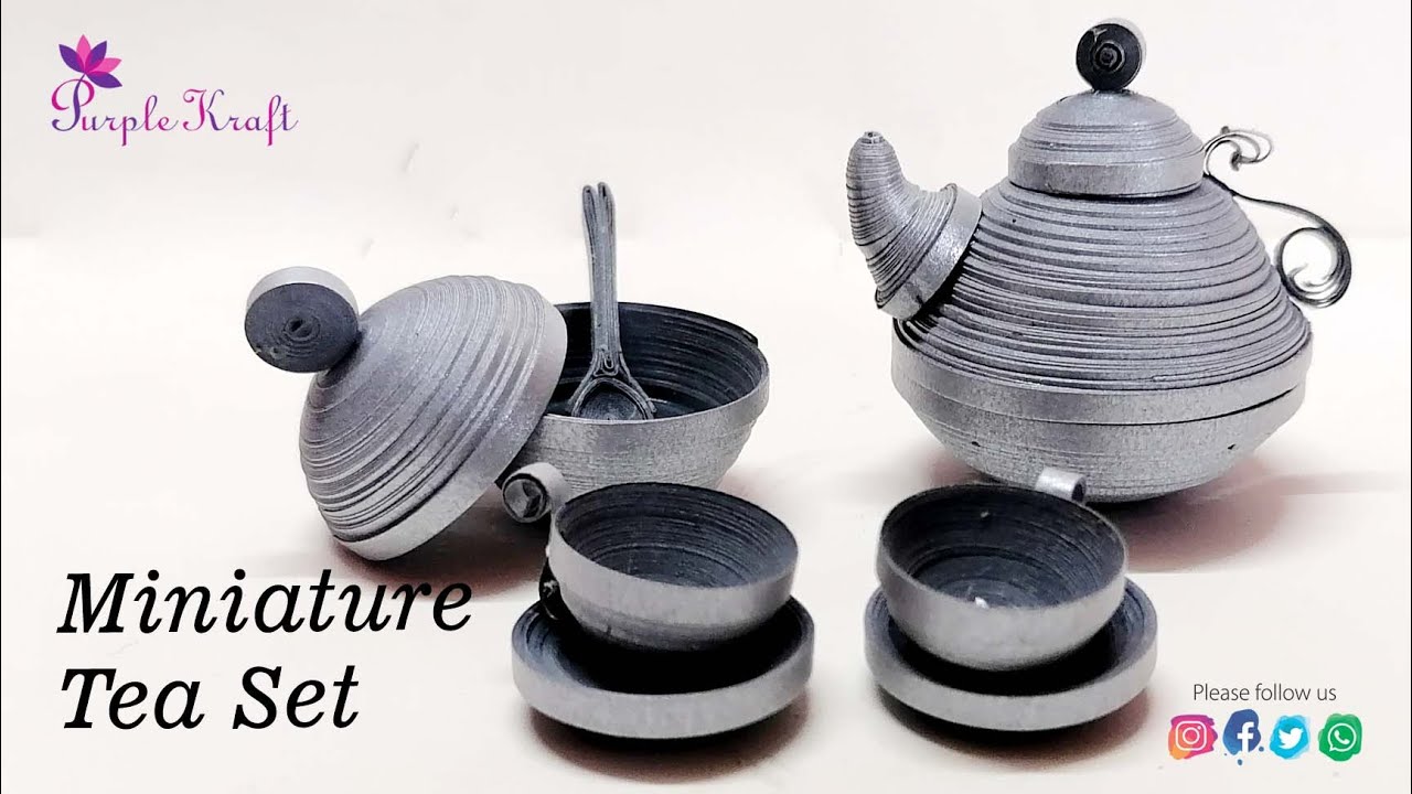 How to make miniature tea set | Paper quilling tea set #PurpleKraft ...