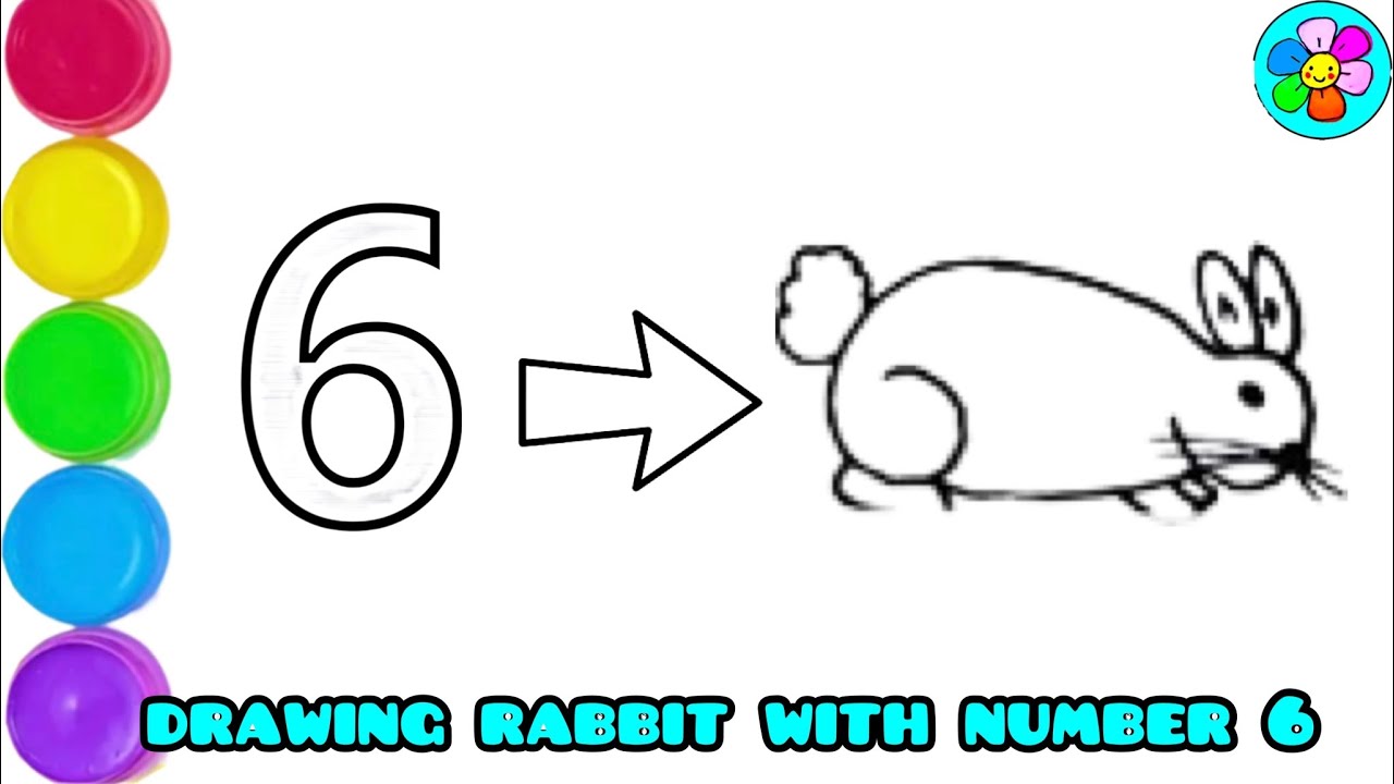 How to draw Rabbit using with number 6 for kids|easy drawing painting ...