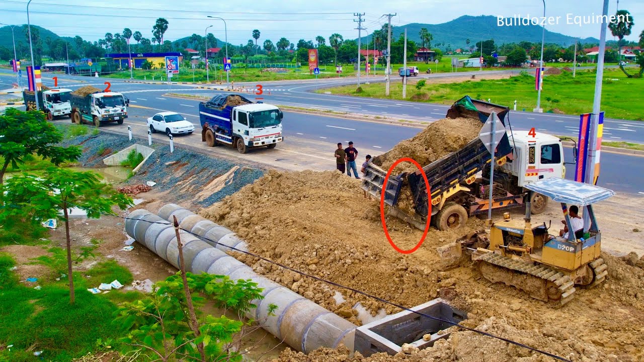 Fantastic Project KOMAT'SU Dozer Smooth Using Technical Skill Push Filling Soils Will DumpTrack ...