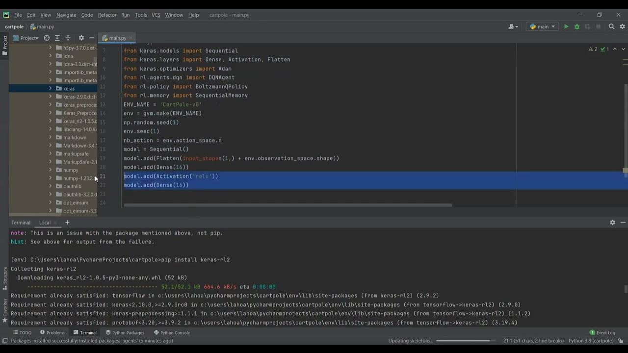 Cart Pole Implementation with PyCharm using Reinforcement Learning Tutorial Part 6. - YouTube