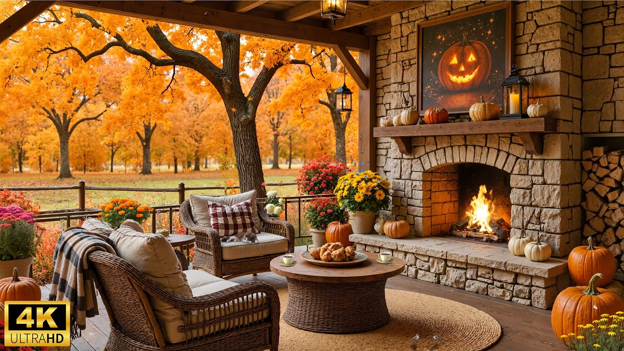 Fall Afternoon Ambience - Gentle Piano Music & Fireplace Sounds for ...