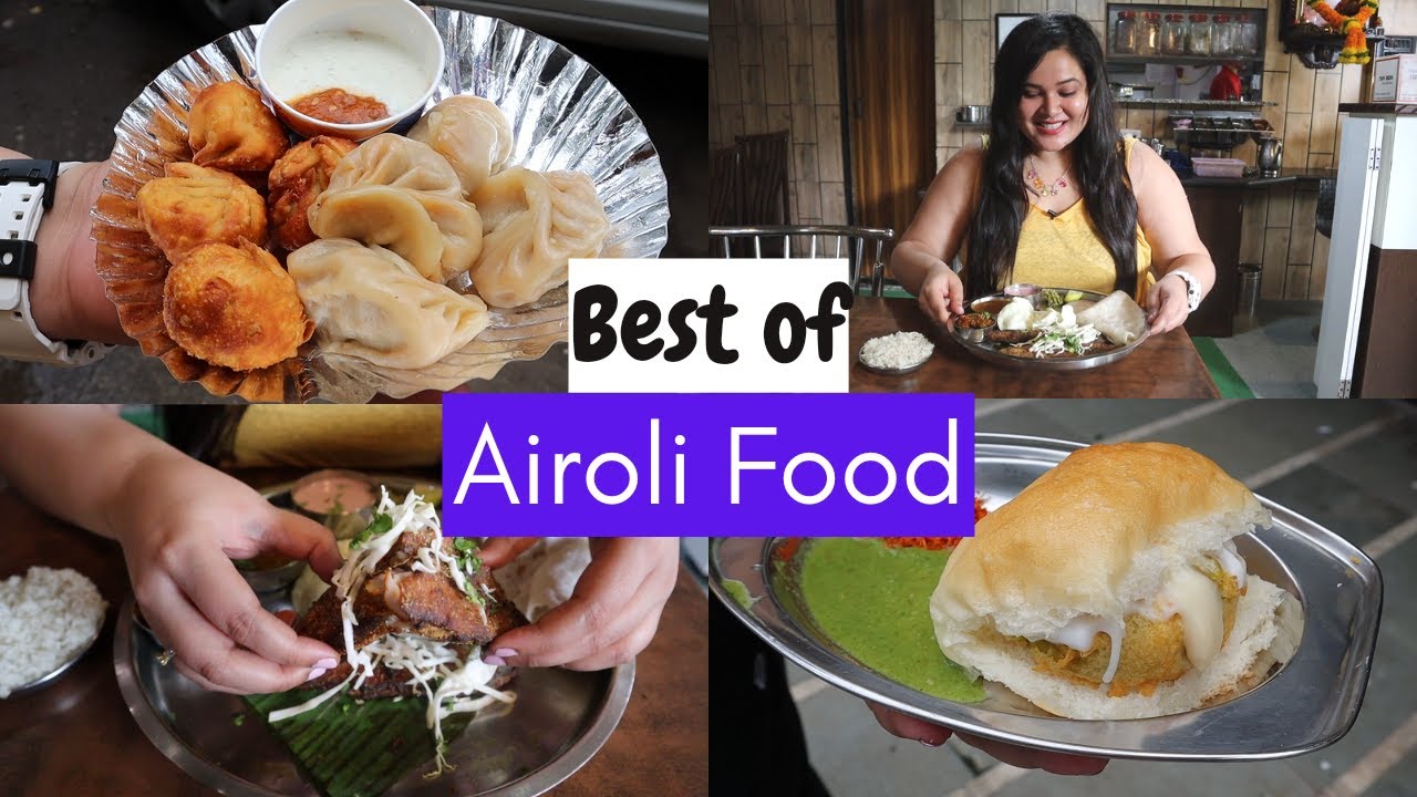 BEST OF AIROLI FOOD 🤩🔥Cheese Burst Vadapav, Momos, Unlimited Surmai ...