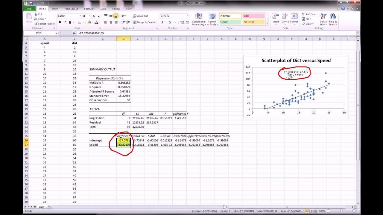Excel - Simple Linear Regression - YouTube