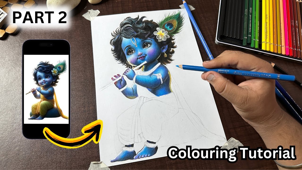 How to draw cute Krishna ji 😍 || PART 2 || Colour Pencil tutorial ...