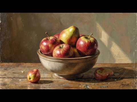 Vintage Bowl of Apples and Pears| Gold Frame TV Art | Art Screensaver for TV  | TV Art 4K
