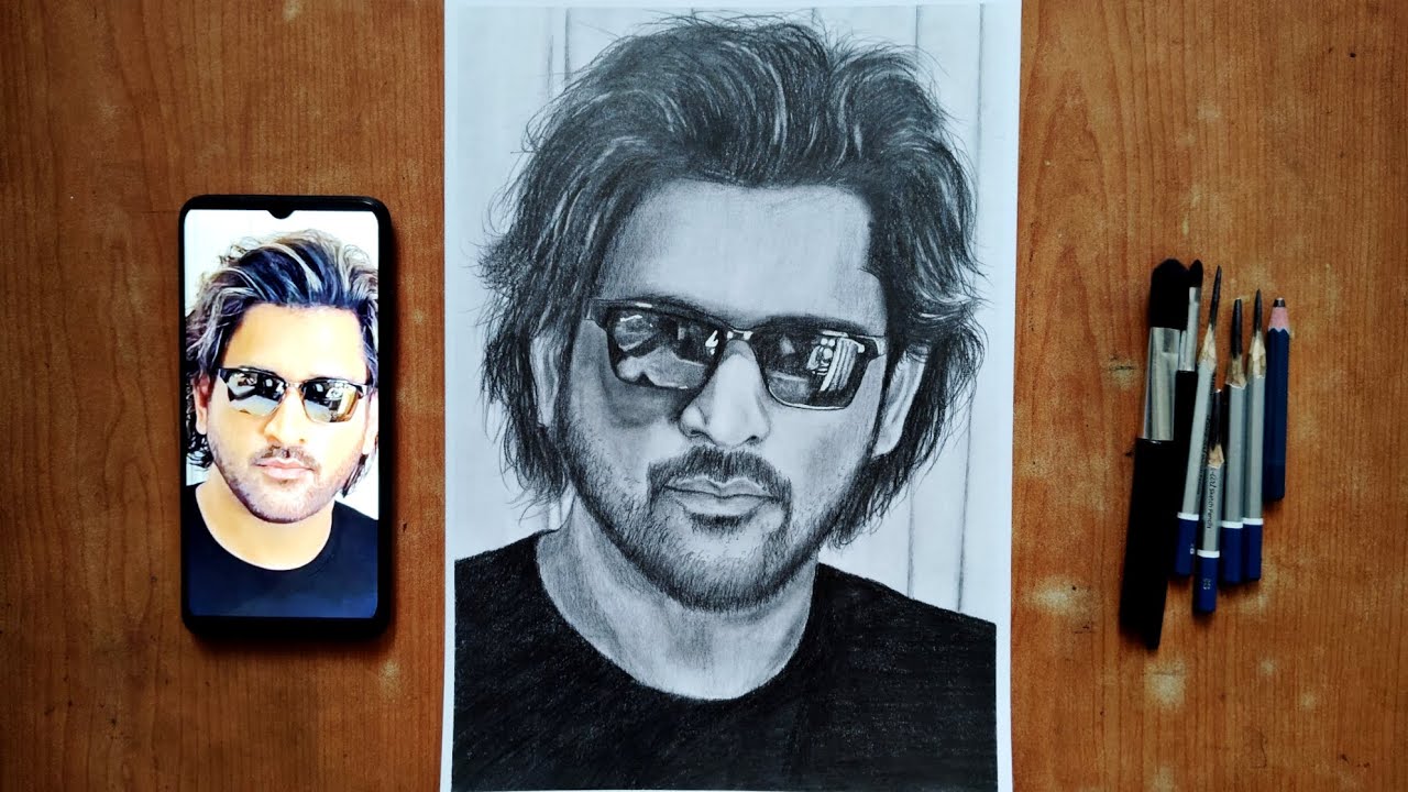 ms dhoni face drawing for beginners || shading tutorial | step by step ...