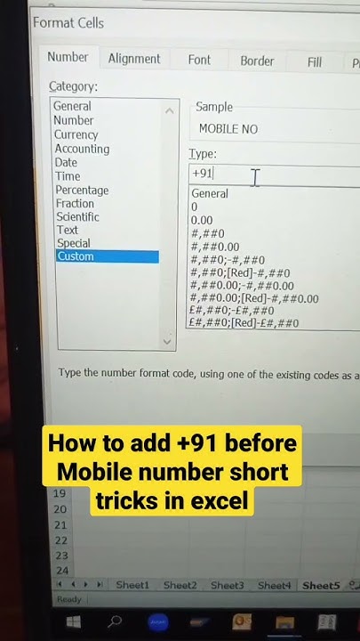 How To Add 91 Before Mobile Number Short Tricks In Excel Shortvideo Viral Excelshorttricks