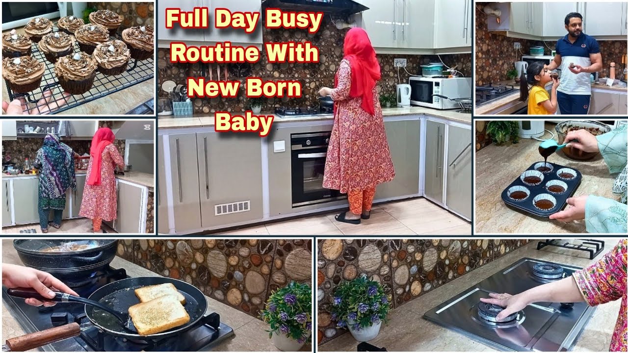 Full Day Busy Routine With New Born Baby | How To Make Chocolate Cup ...