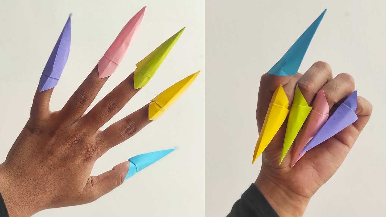 How to make paper nails | DIY origami paper claws craft | Easy colorful ...