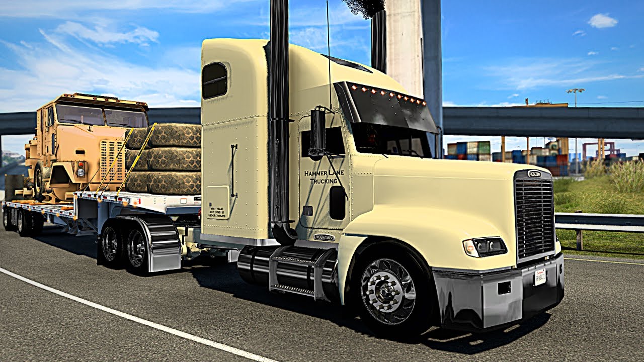 Freightliner FLD - (Hauling Huge Military Truck) - B4RT MAC Step Deck ...