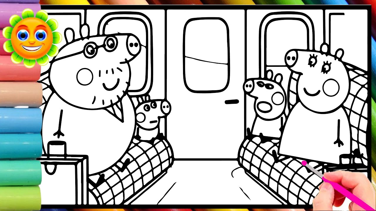 Peppa Pig Family Long Train Journey Drawing and Coloring .Peppa Pig ...