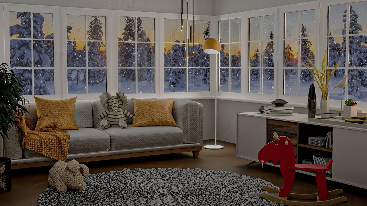 Winter window snow scene | Heavy Snowstorm and Fireplace for Relaxation ...