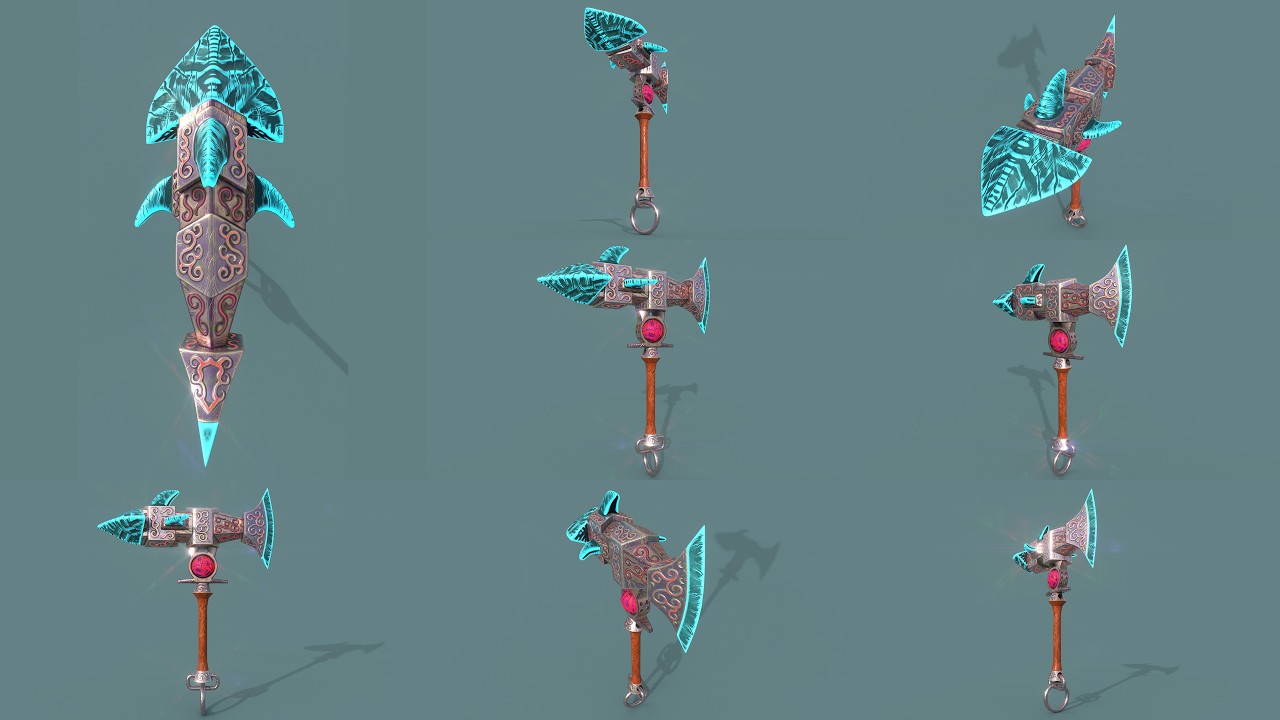 Stylized Shark Axe - Playblast & Rendered Images | ZBrush | Substance ...