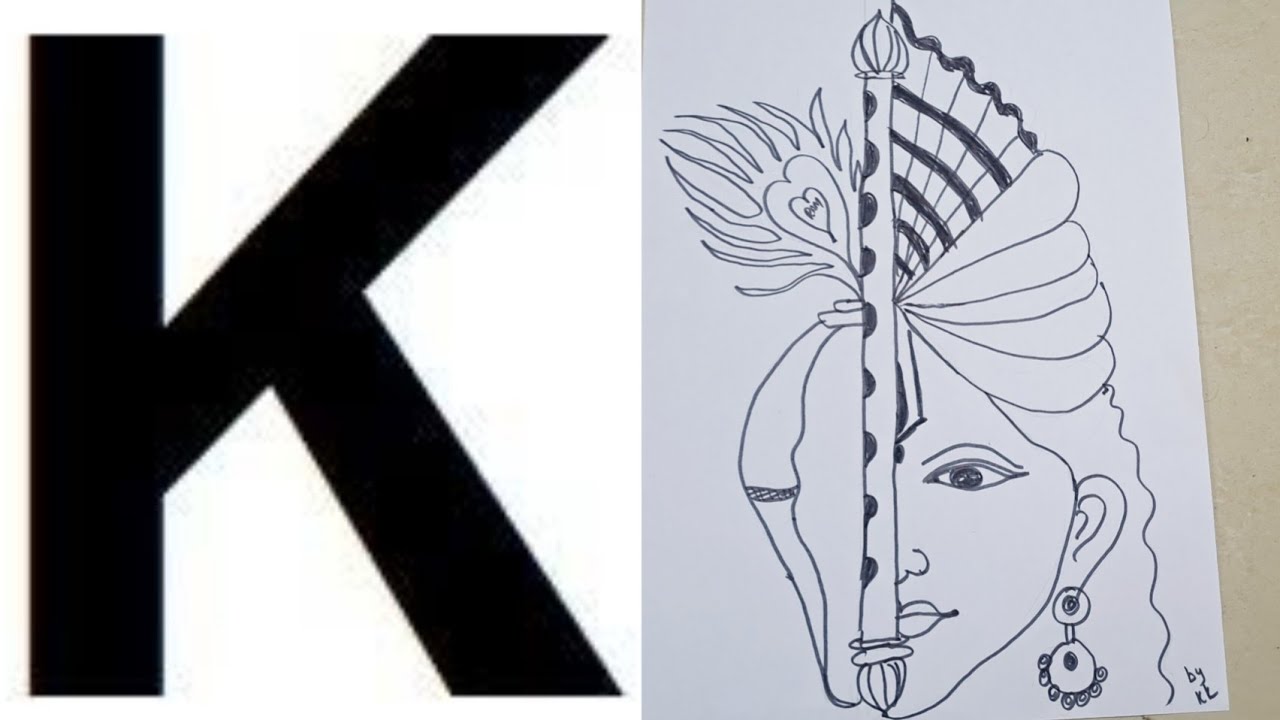 How to draw krishna from letter k | Easy krishna drawing for beginners ...