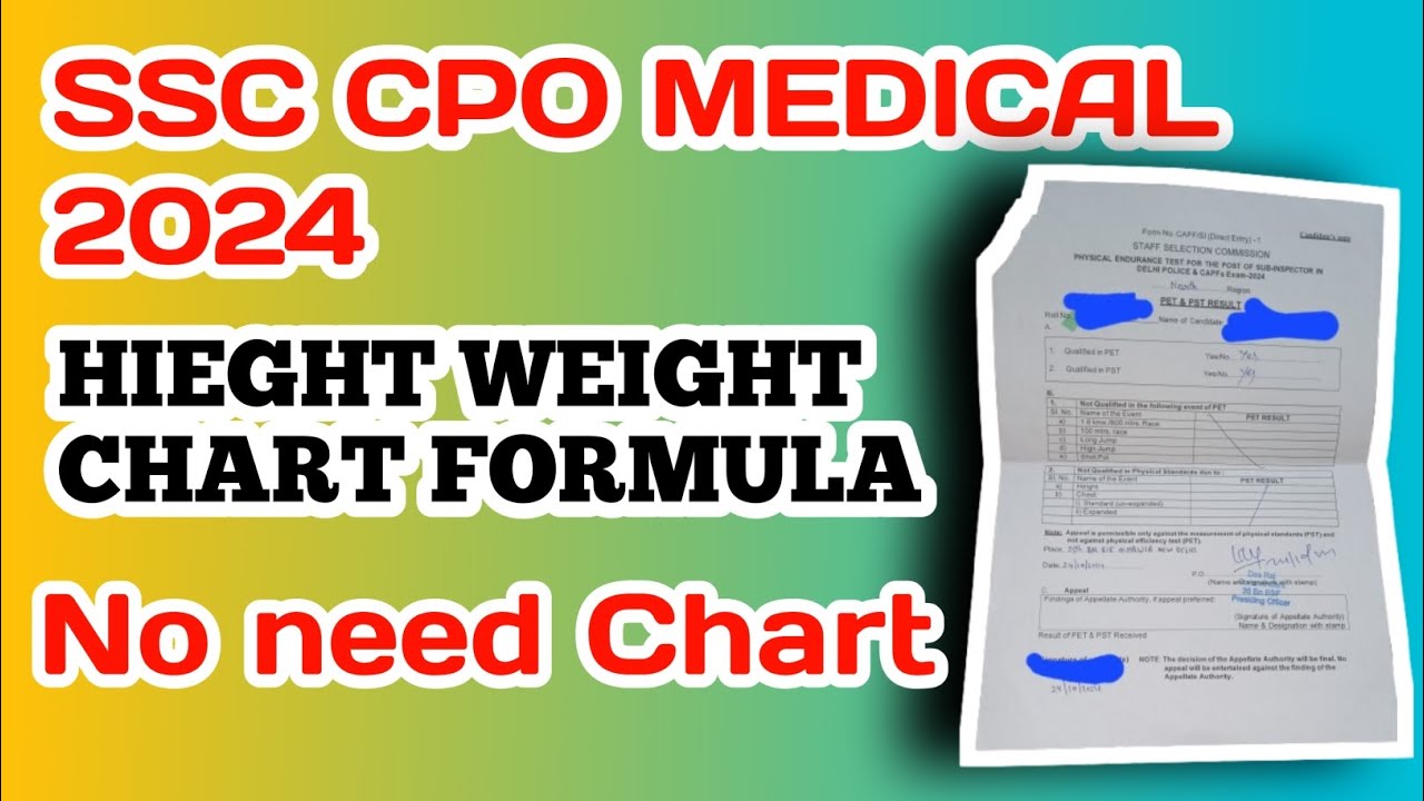 Ssc cpo medical 2024 💯Height weight chart - YouTube