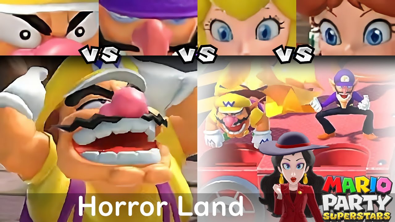 Mario Party Superstars Wario vs Waluigi vs Peach vs Daisy in Horror ...