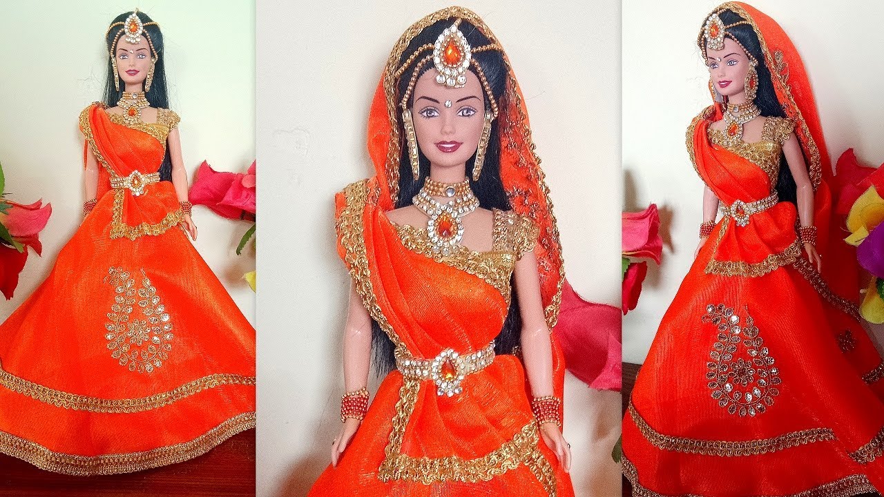 North Indian style barbie lehenga / barbie lehenga with jewellery - YouTube