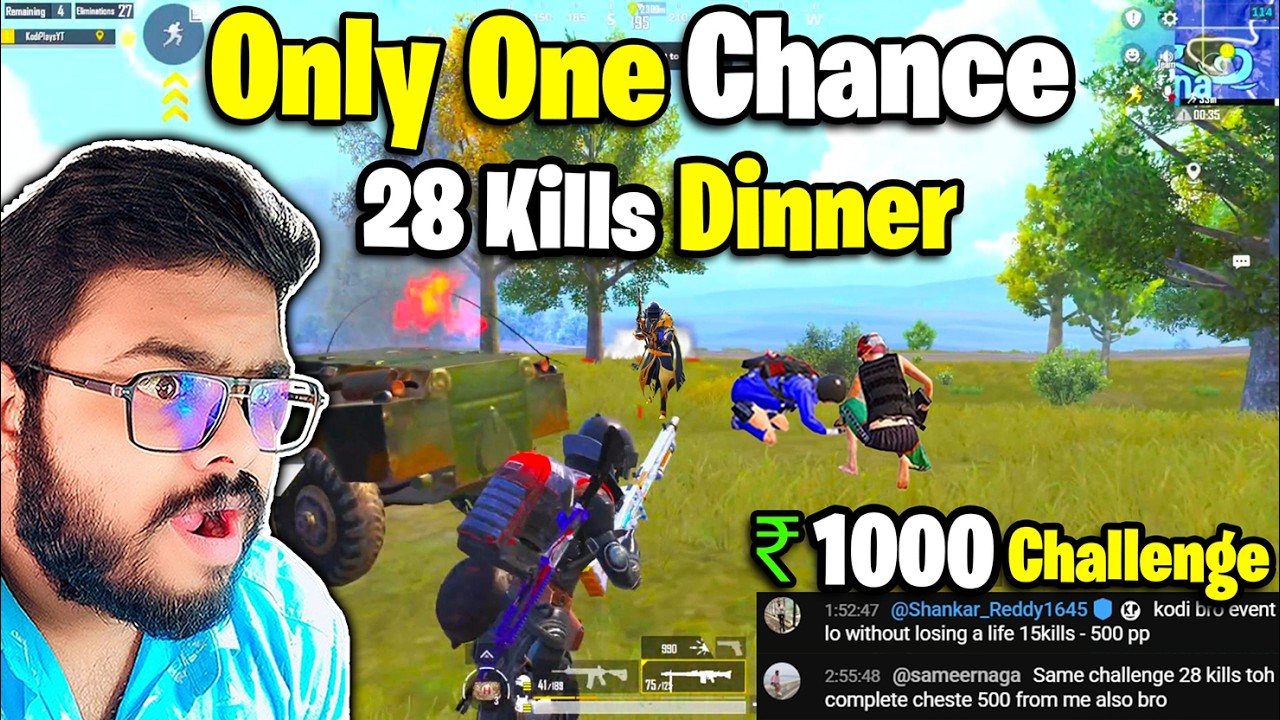 Only One Chance 28 Kills Dinner😱 Challenge In BGMI - YouTube