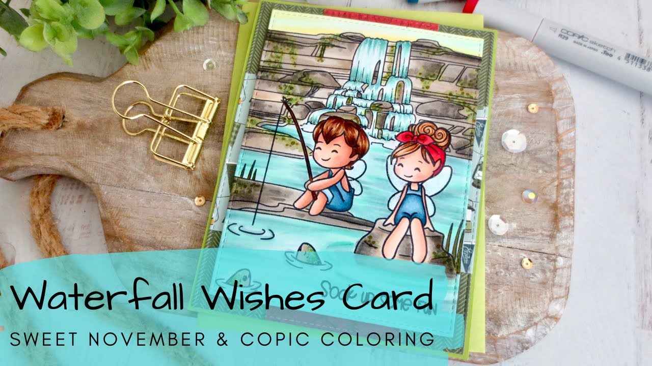 Waterfall Wishes Card | Copic Coloring a Waterfall Background | Sweet ...