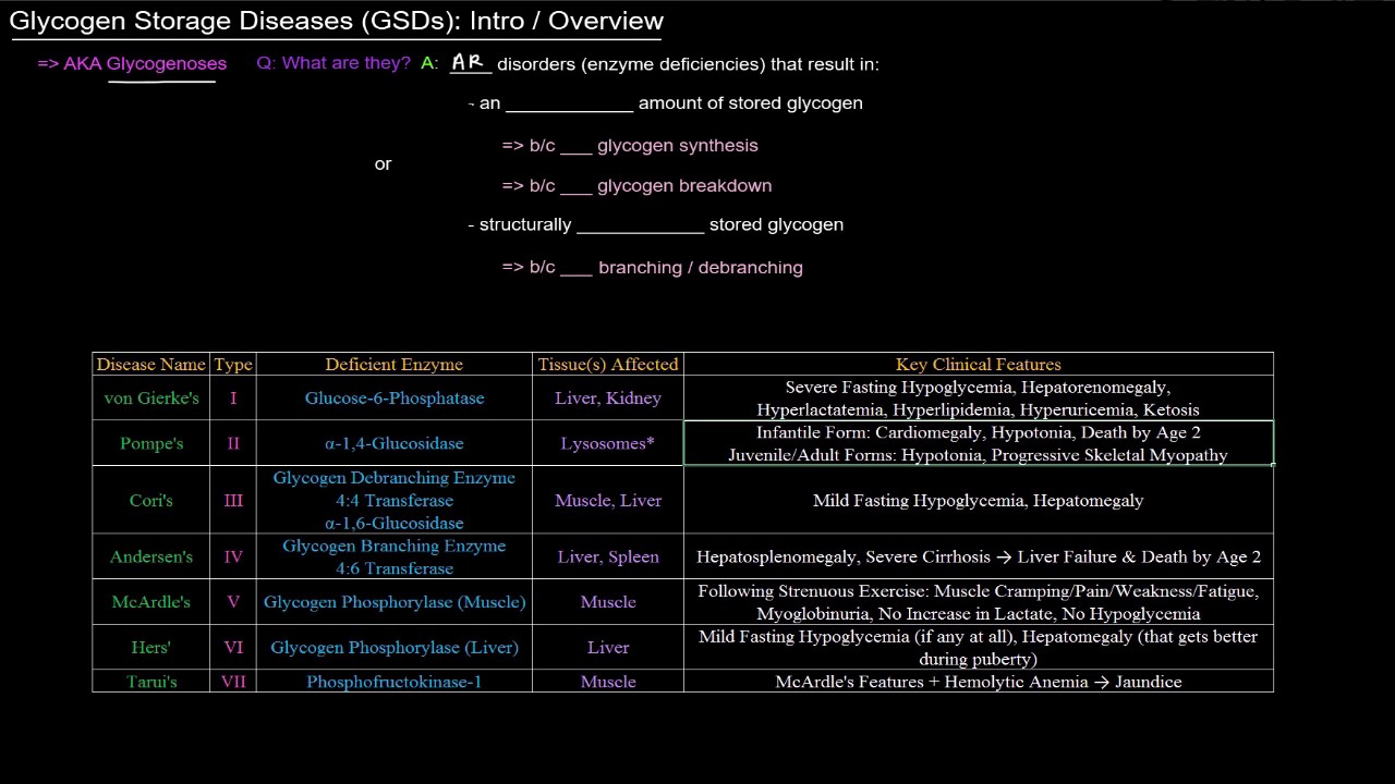 Glycogen Storage Diseases: Intro / Overview [free sample] - YouTube