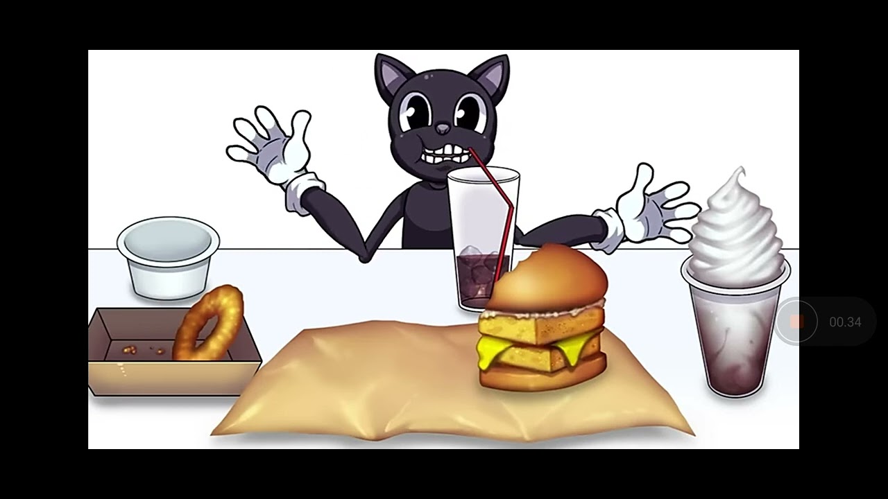 mukbang animation 4Patty burger & fish burger set cartoon cat - YouTube