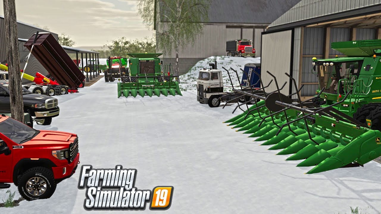 HARVESTING DOWN CORN IN A BLIZZARD (IOWA FARMING) FS19 - YouTube