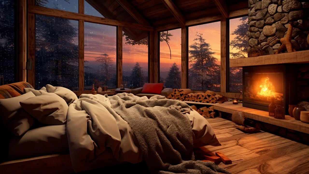 3 Hours | Ambient Rain And Fireplace White Noise For Cozy Indoor ...