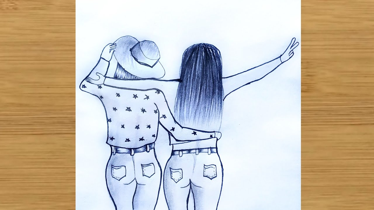 How to draw two BFF backside - pencil sketching || Girl Drawing Easy ...