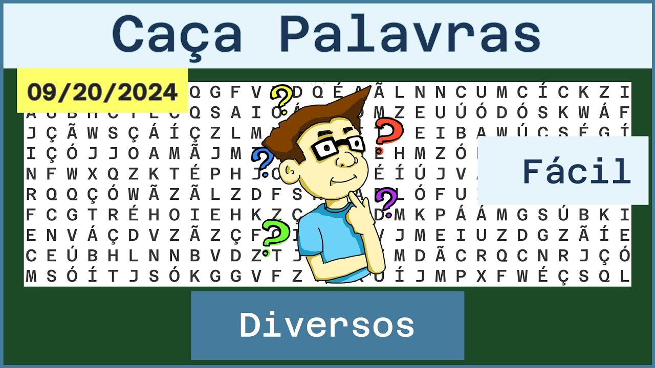 Caça Palavras Fácil - Diversos - 20/09/2024 - YouTube
