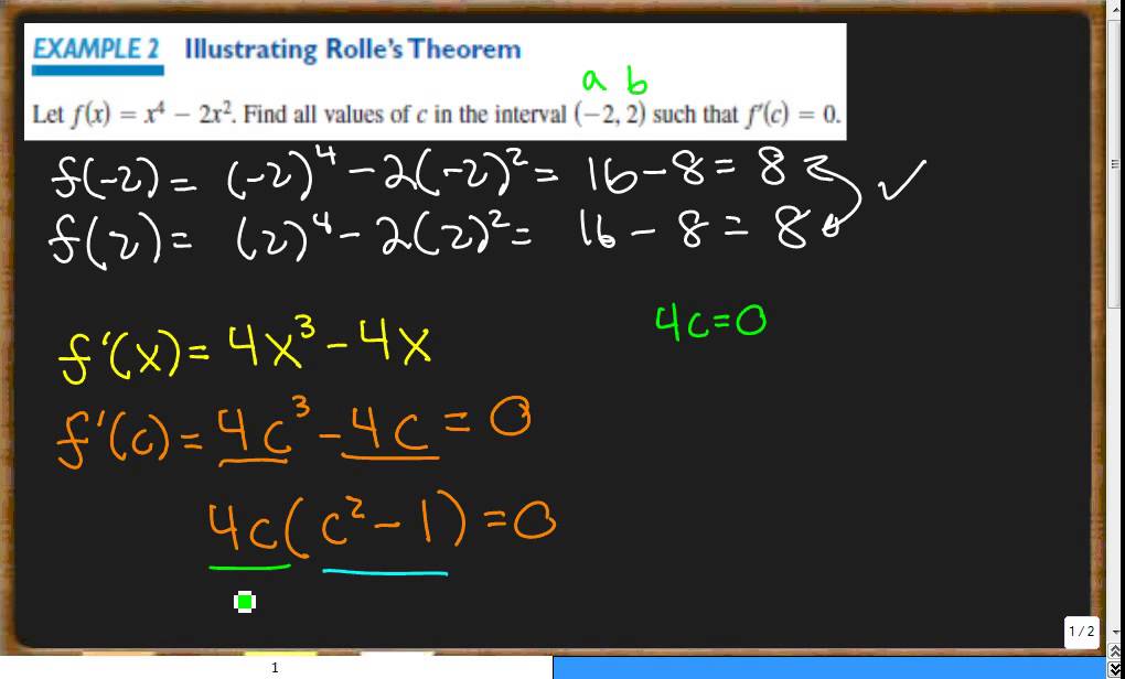 Rolles Theorem and Mean Value Theorem Example Problems - YouTube