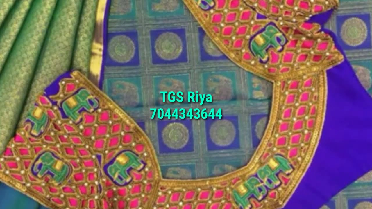 Maggam work designs with elephants work knot work green threads work ...